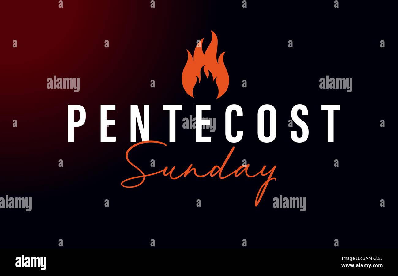 Pentecost Sunday logo with flame icon. Come holy spirit typography concept with fire tongue and ...