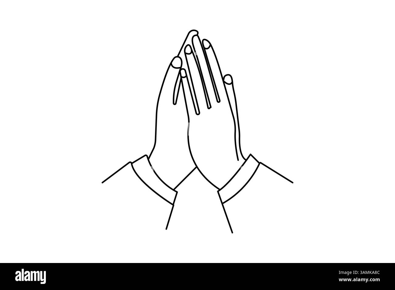 Praying hands one line art with minimalist isolated outline vector icon ...