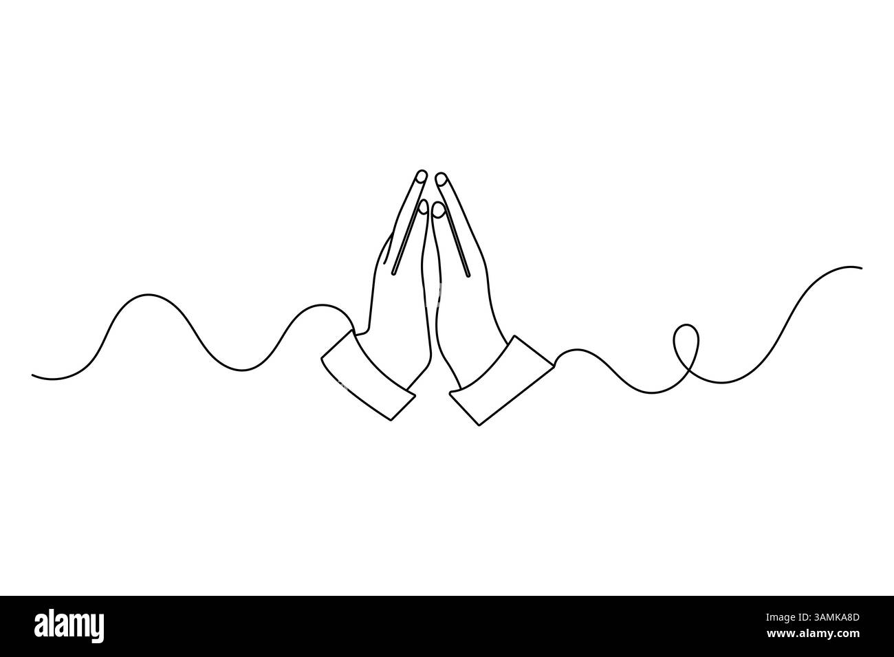Praying hands one line art with minimalist isolated outline vector icon ...