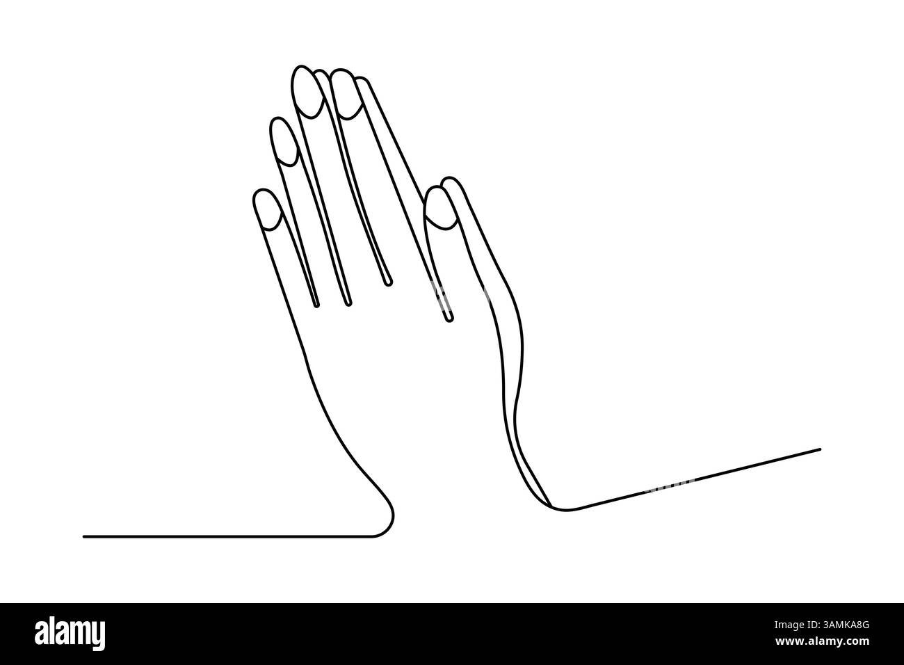 Praying hands one line art with minimalist isolated outline vector icon ...
