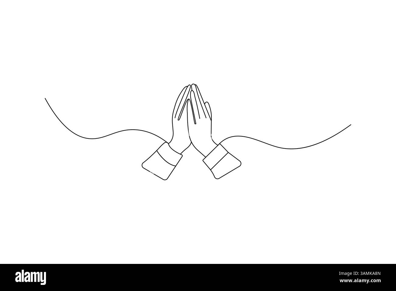 Praying hands one line art with minimalist isolated outline vector icon ...