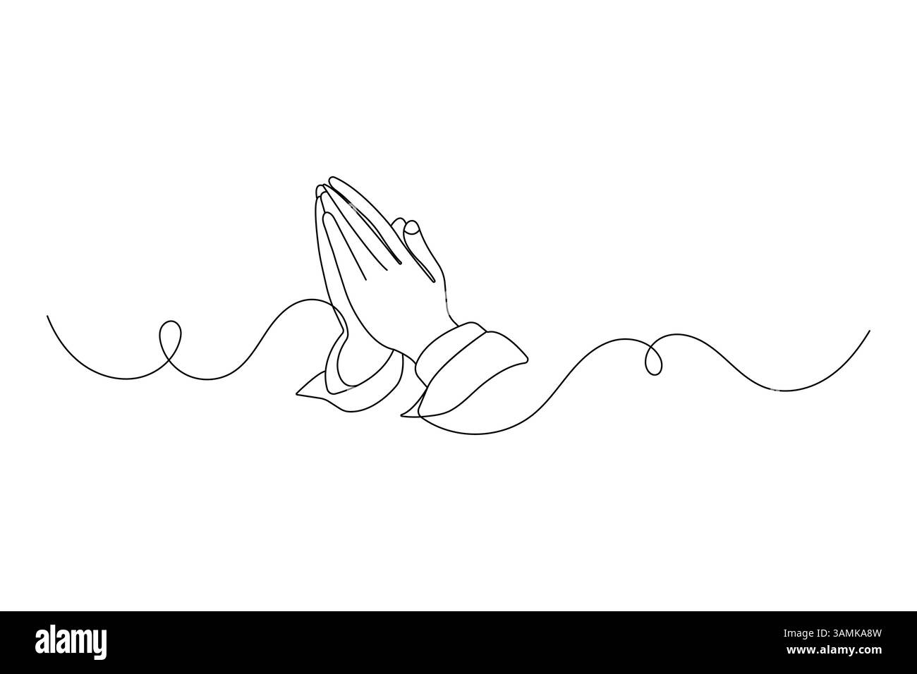 Praying hands one line art with minimalist isolated outline vector icon ...