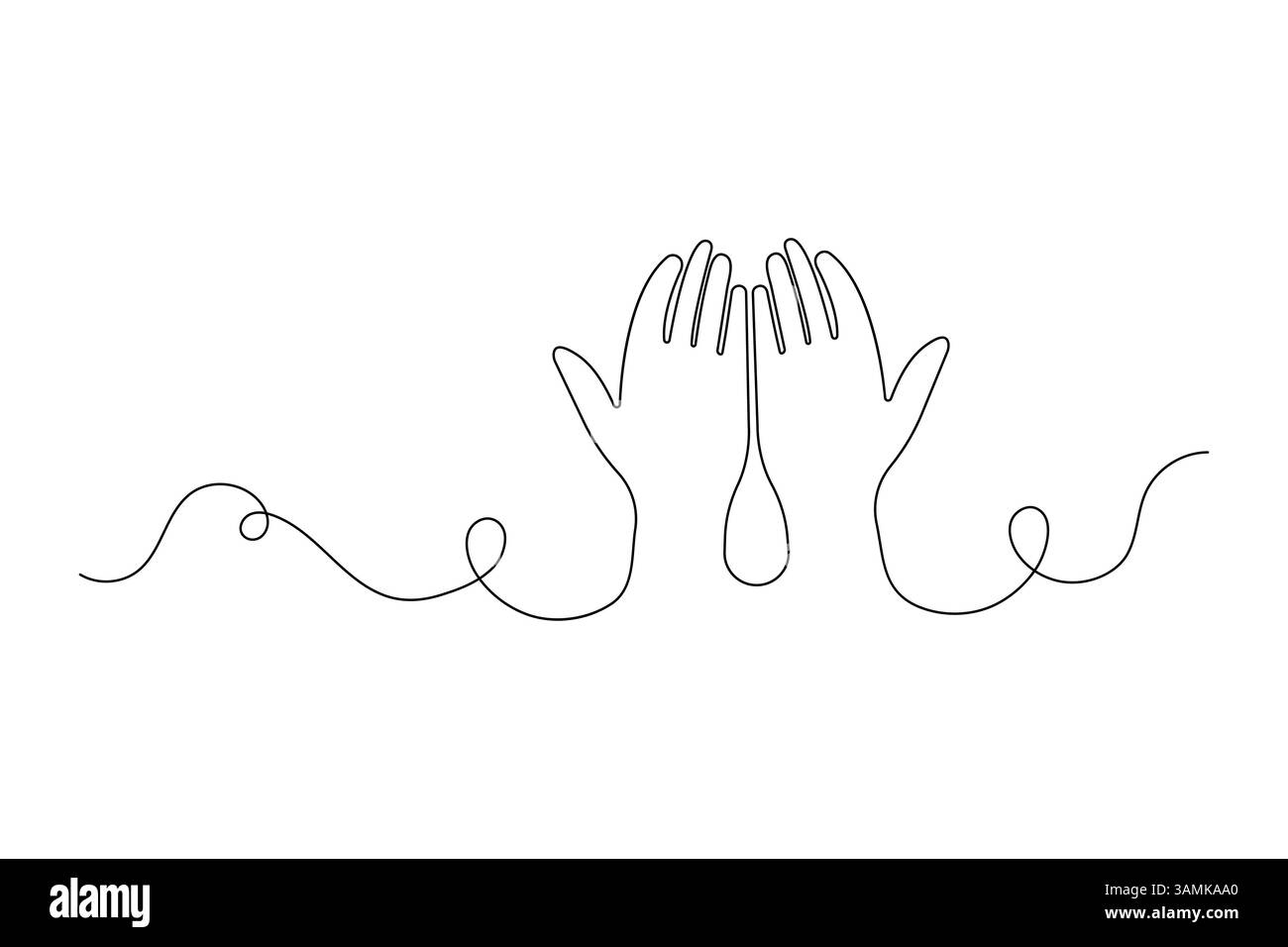 Praying hands one line art with minimalist isolated outline vector icon ...