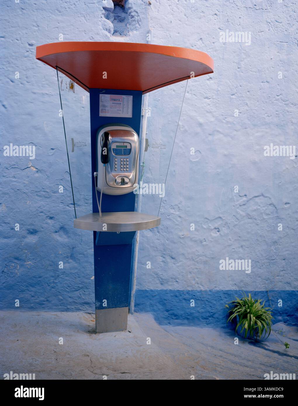 A phonebooth in the blue-rinsed town of Chefchaouen, located in the Rif ...