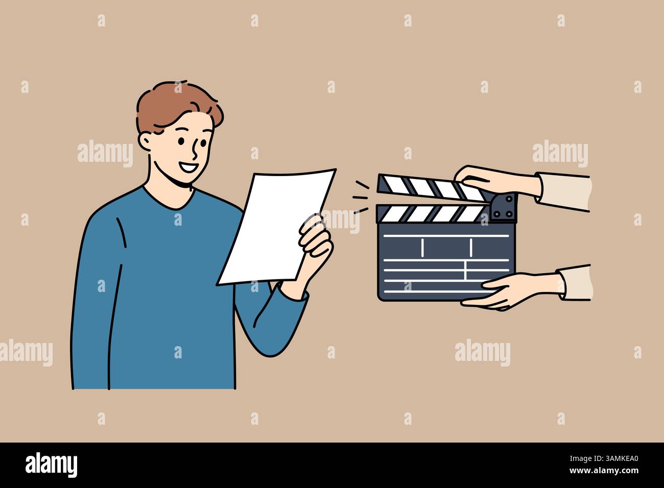 Man actor participates in casting, reading text from piece of paper ...