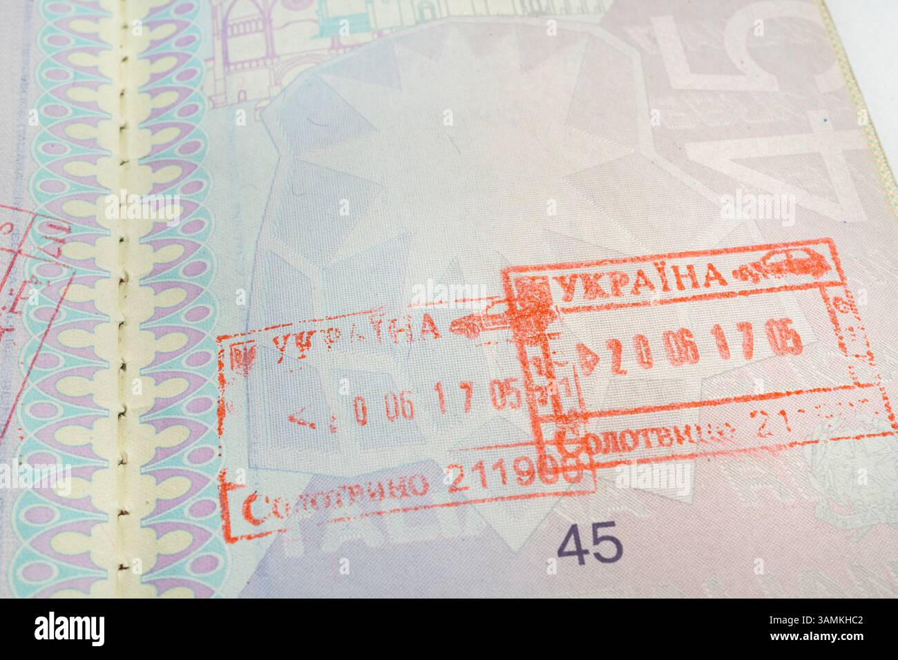 the stamp of the Ukraine border authorities on a passport Stock Photo ...