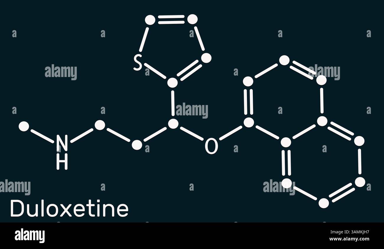 Duloxetine antidepressant drug molecule. SNRI inhibitor. Structural ...
