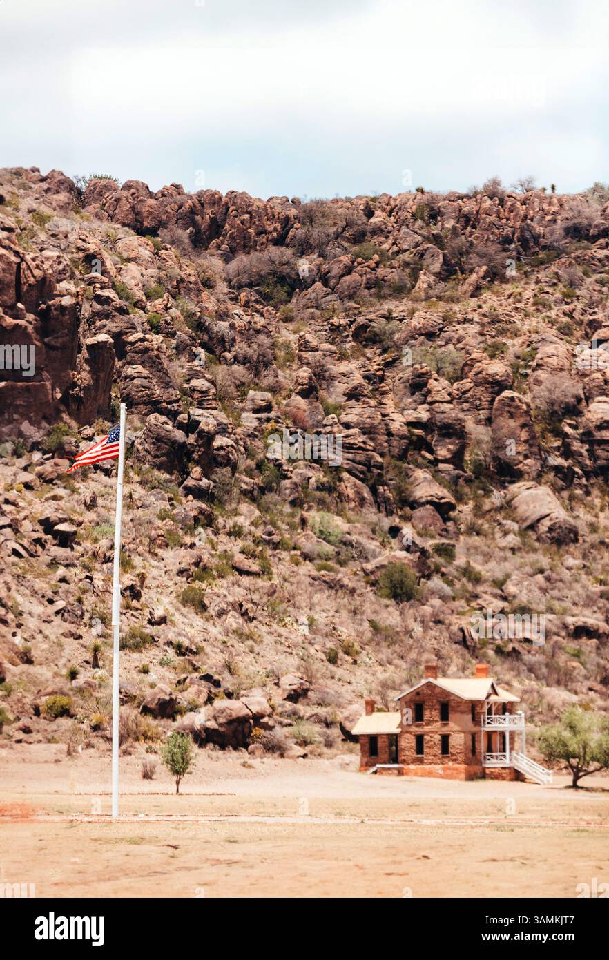 American Flag flying over Fort Davis Historical Site in Texas Stock ...