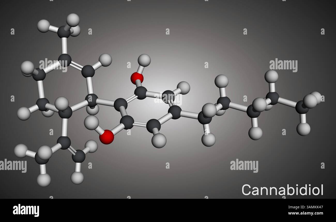 Cannabidiol, CBD molecule. Phytocannabinoid, molecular model. 3D ...