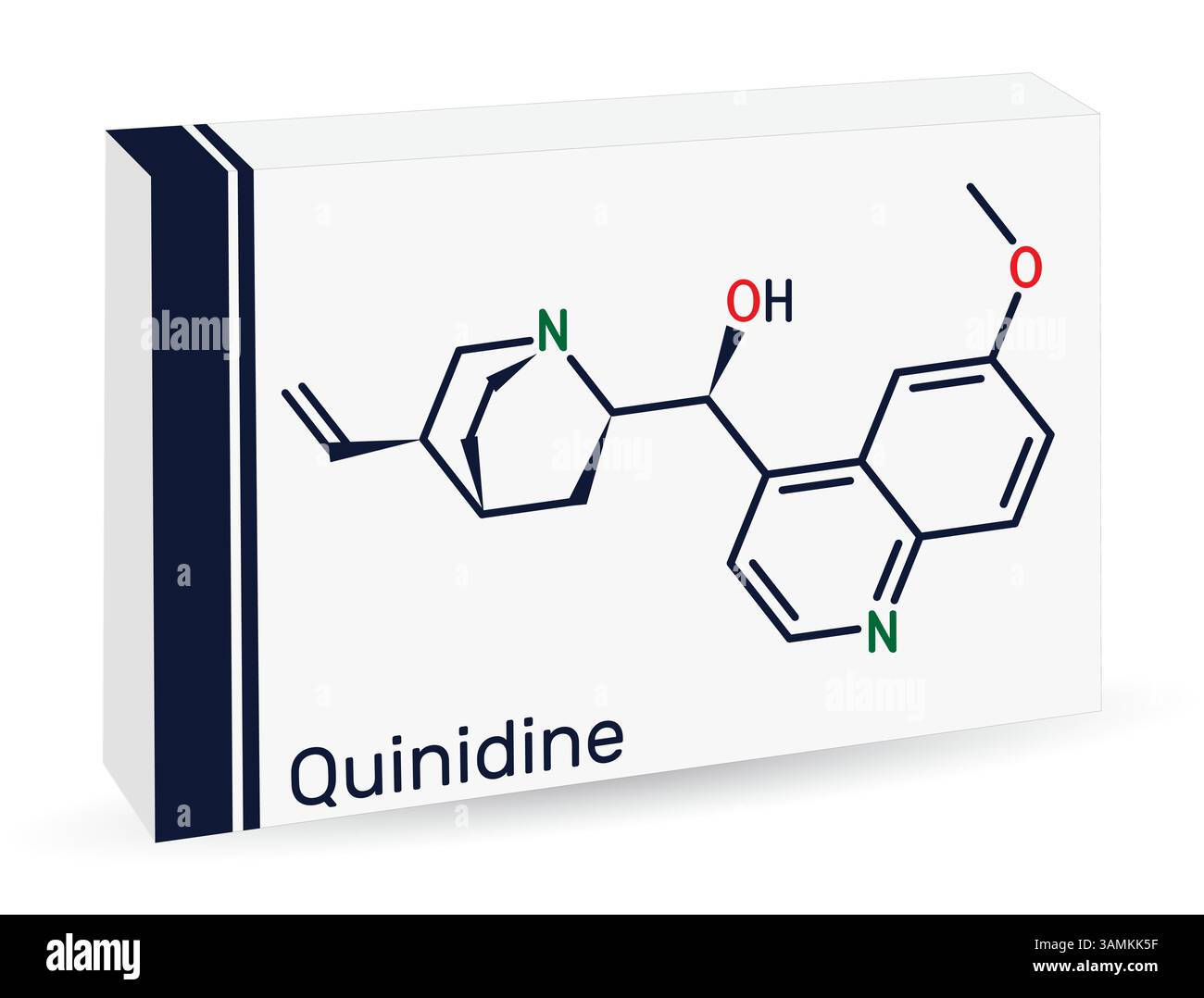 Quinidine molecule. An antiarrhythmic drug, cyp2d6 inhibitor. Skeletal chemical formula. Paper ...