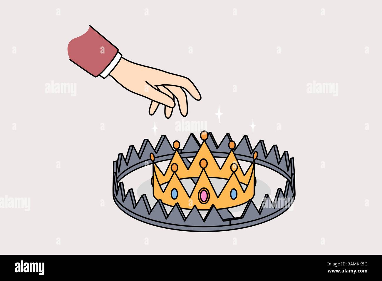 Trap for person who wants to become king, reaching out to golden crown ...