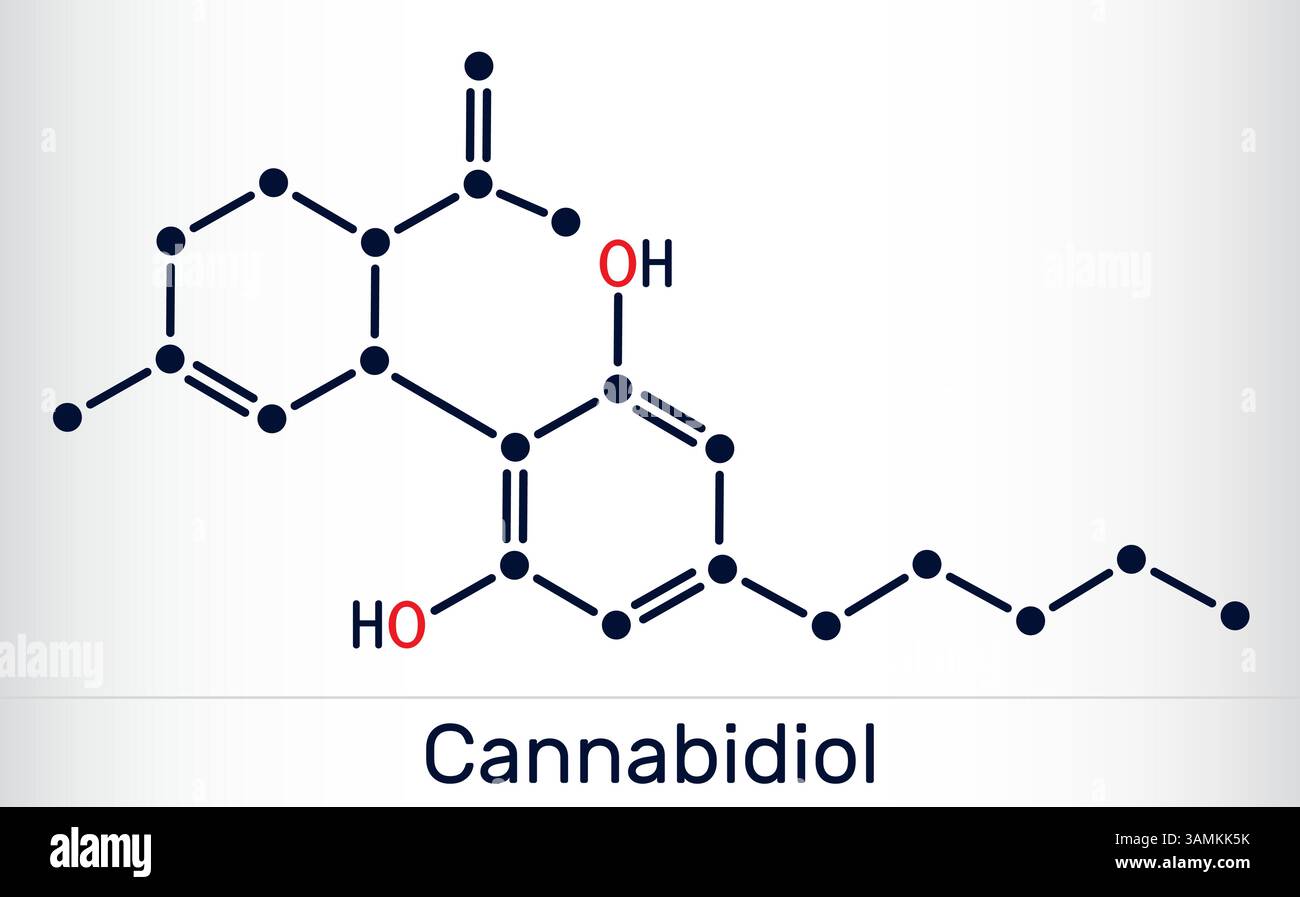 Cannabidiol, CBD molecule. It is a phytocannabinoid discovered in 1940 ...
