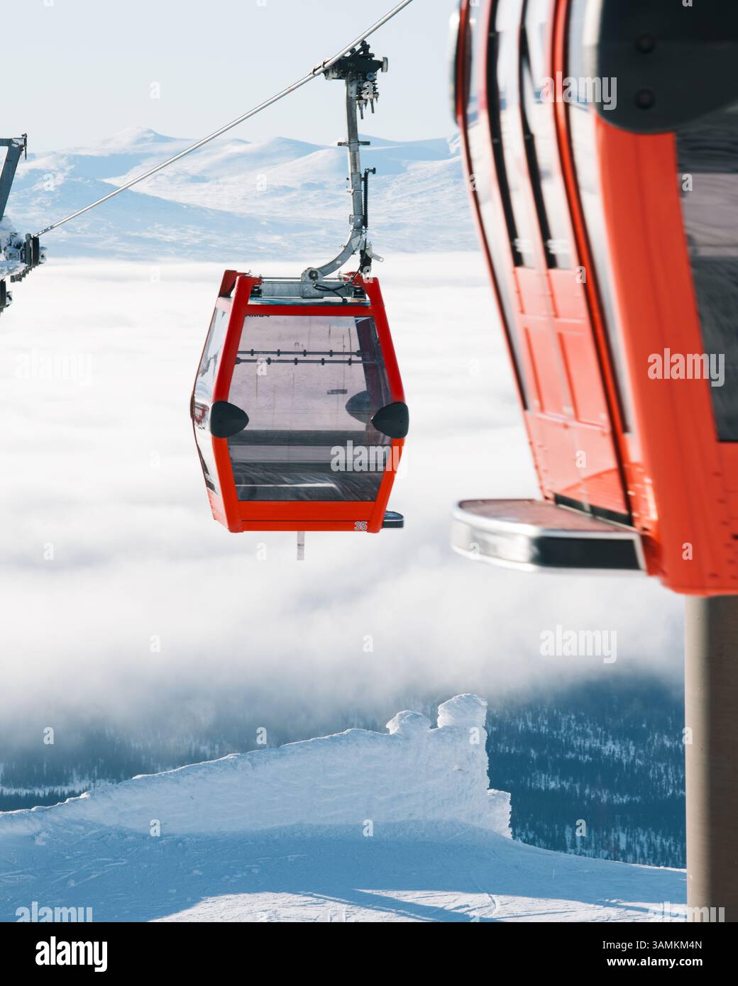 red cable car up a snowy mountain in Åre, Sweden Stock Photo - Alamy