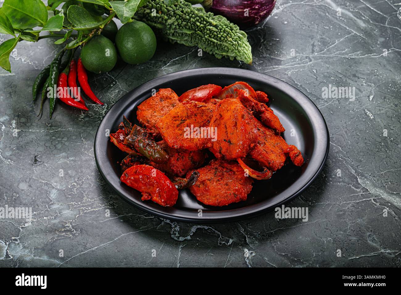 Indian cuisine - chicken red tikka barbecue Stock Photo - Alamy