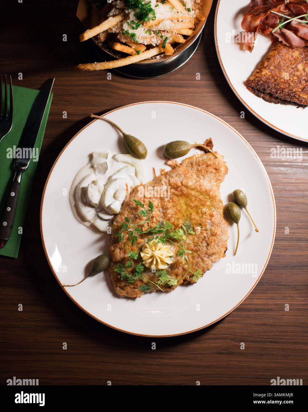 over head view of restaurant food on a table in Sweden Stock Photo - Alamy