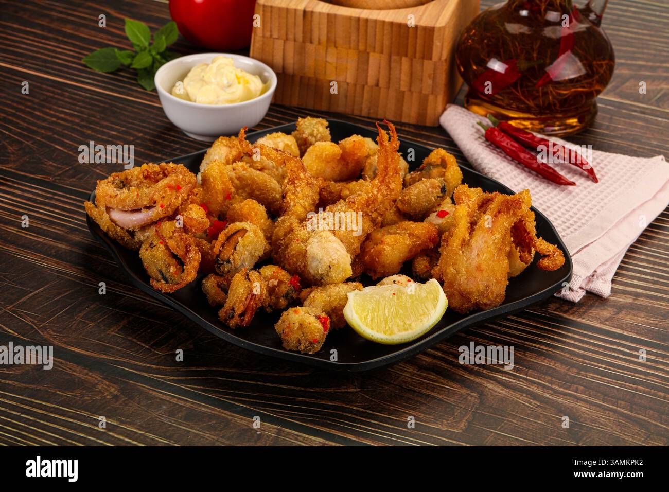 Fritto misto - deep fried seafood mix - calamari, prawn, fish, mussels ...