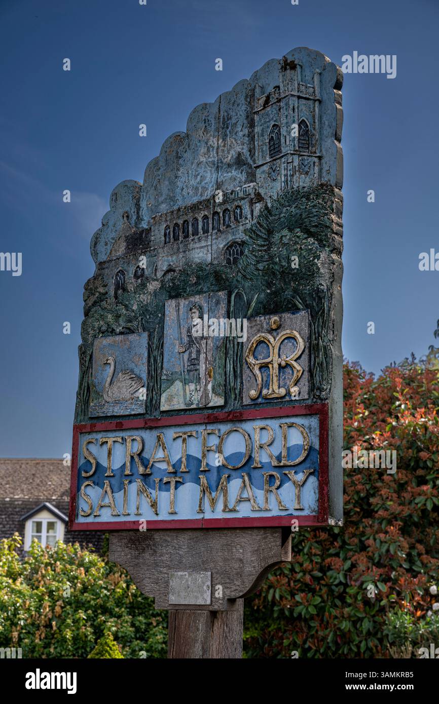 Stratford St Mary village sign Stock Photo - Alamy
