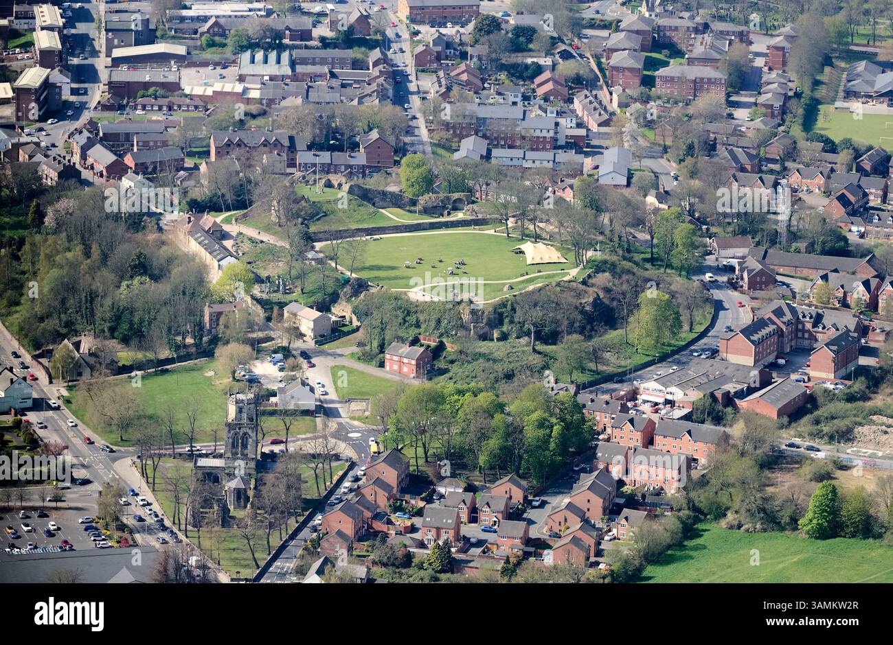 An aerial view of Pontefract Castle, West Yorkshire, northern England ...