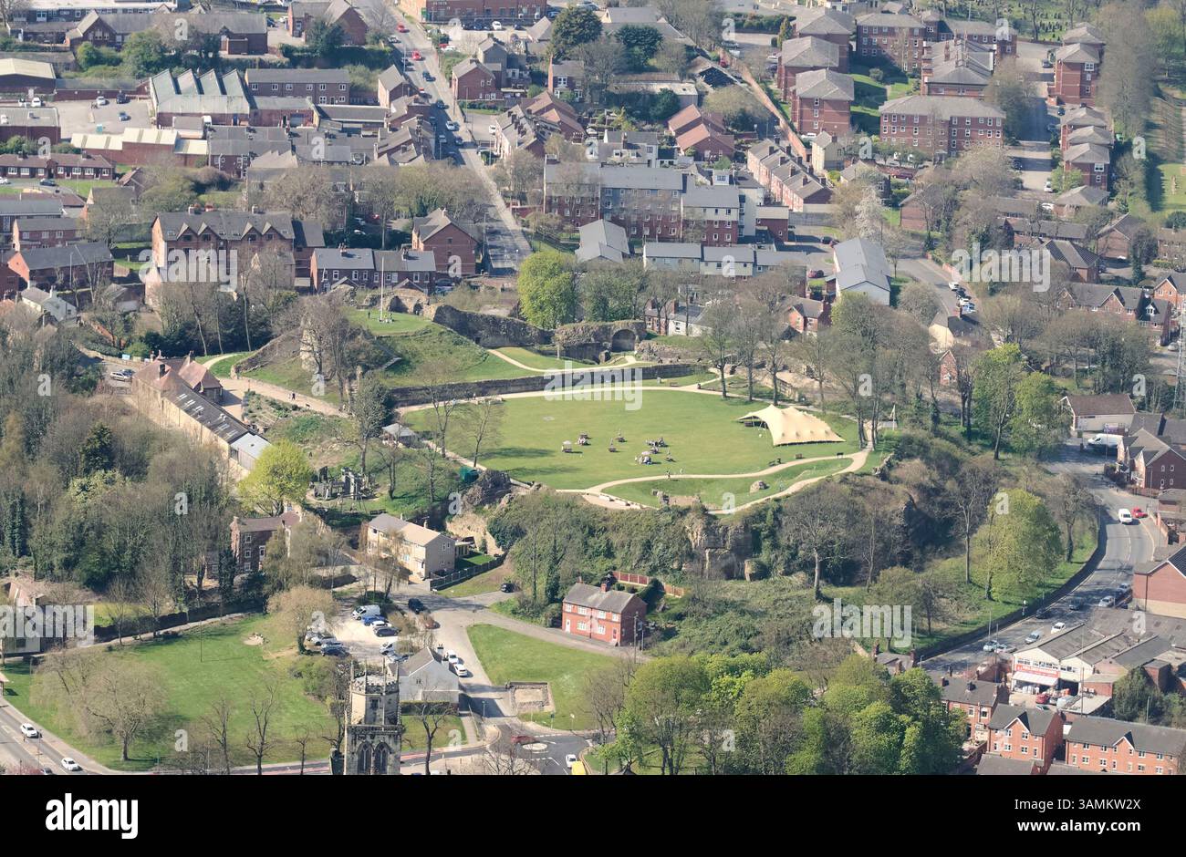 An aerial view of Pontefract Castle, West Yorkshire, northern England ...
