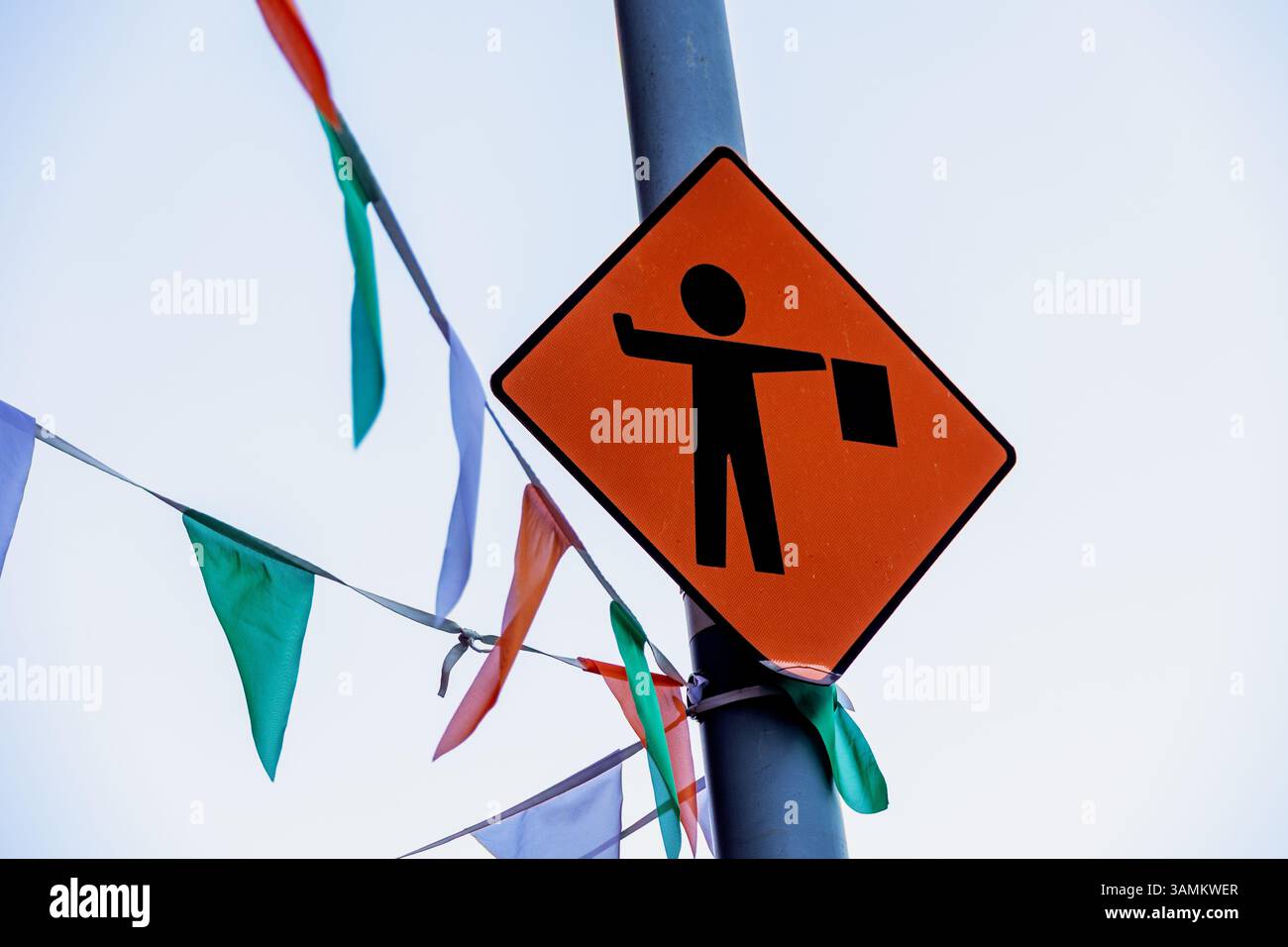 Flagman ahead sign in Dublin 2025 Stock Photo - Alamy