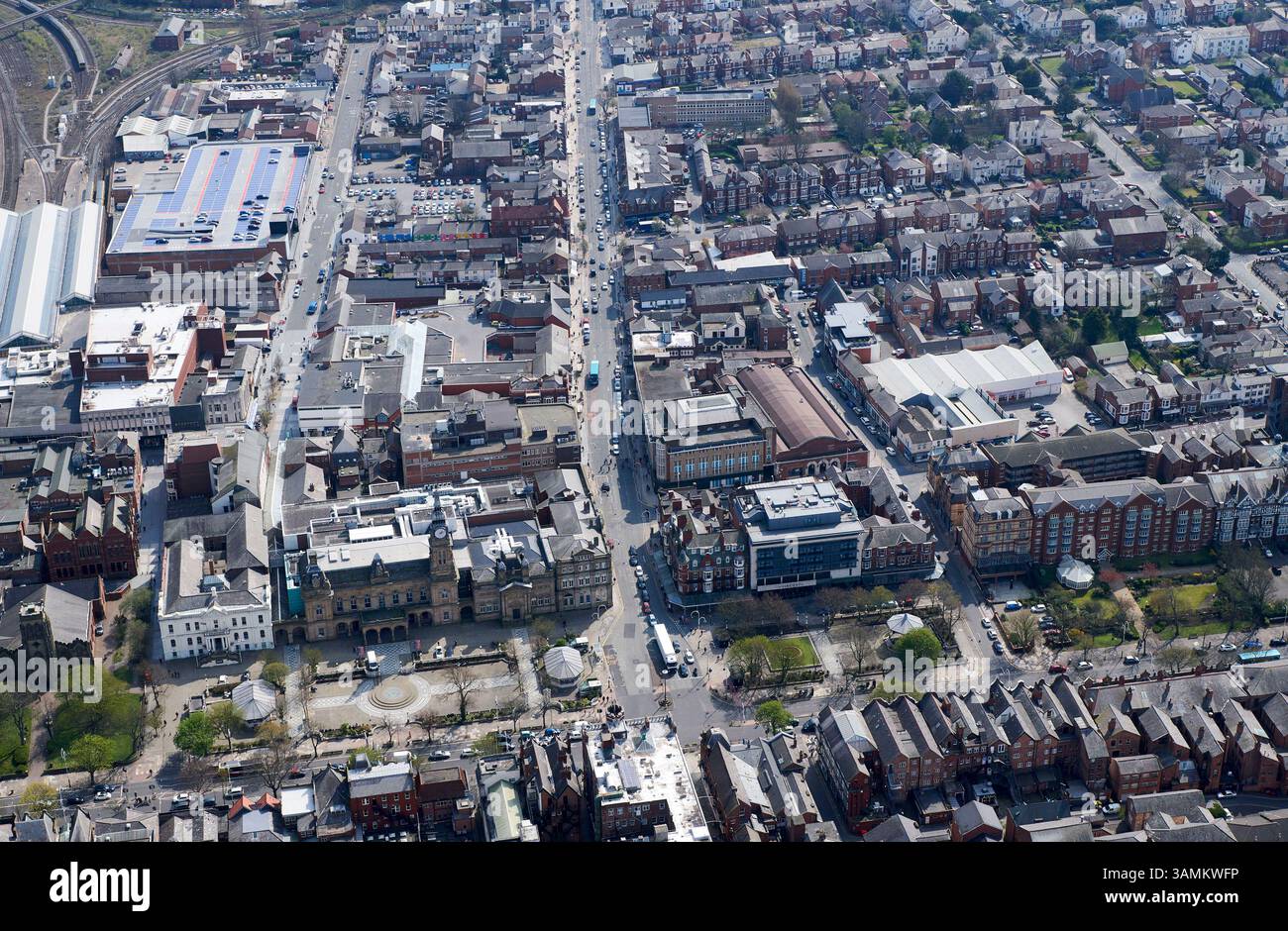 An aerial view of Lord Street and Southport town centre, Lancashire ...