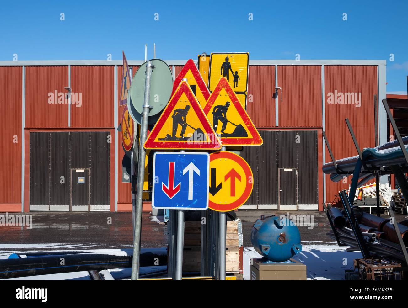 traffic signs on an outdoor storage area Stock Photo - Alamy