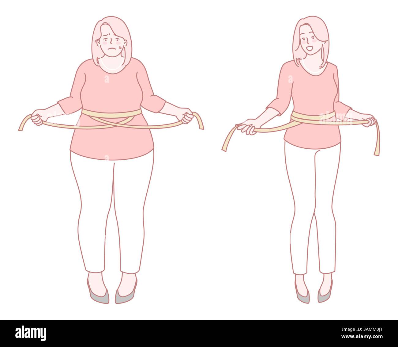 Illustration showing a woman before and after body transformation ...