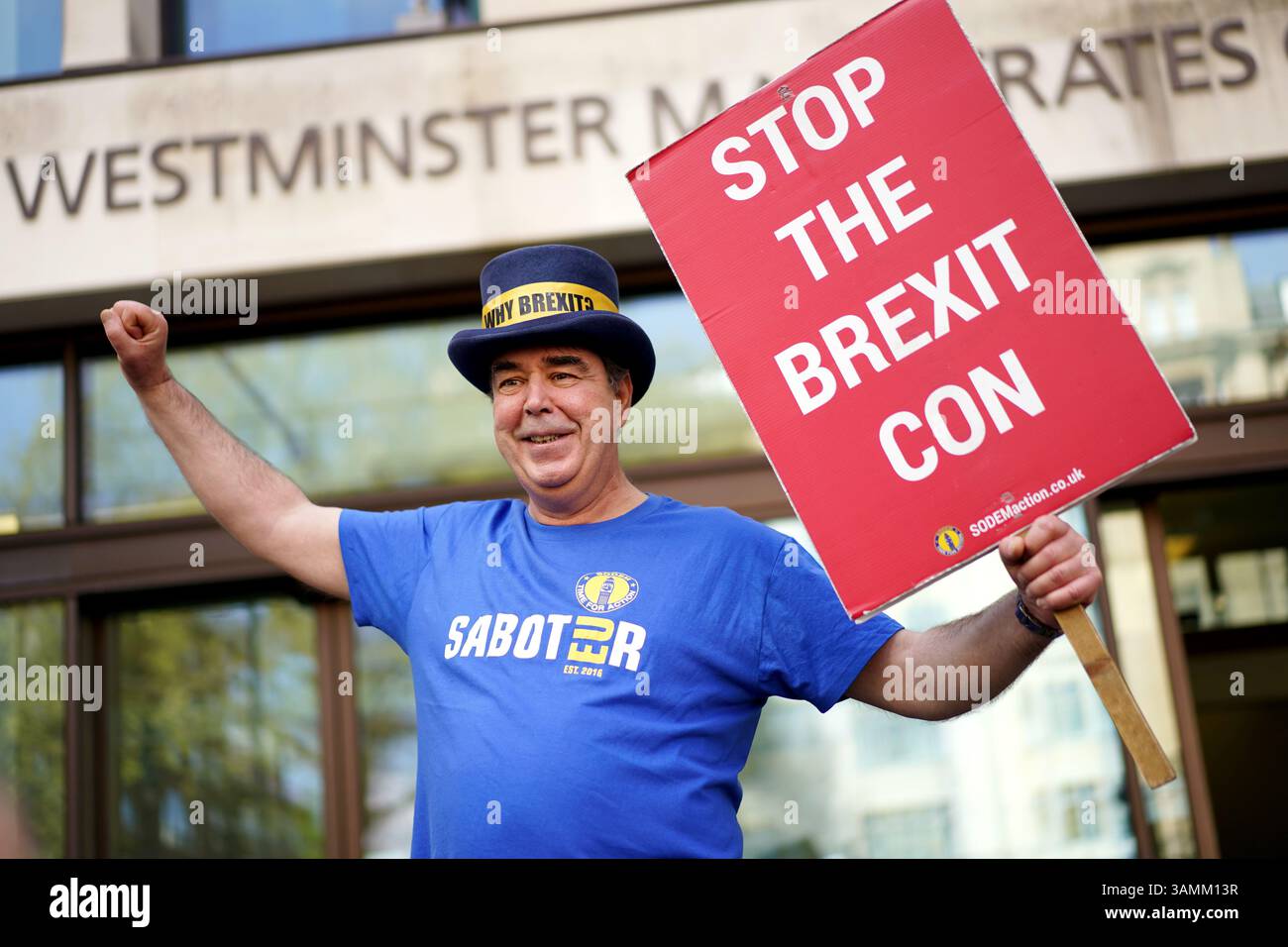 Anti-Brexit protester Steve Bray outside Westminster Magistrates' Court ...