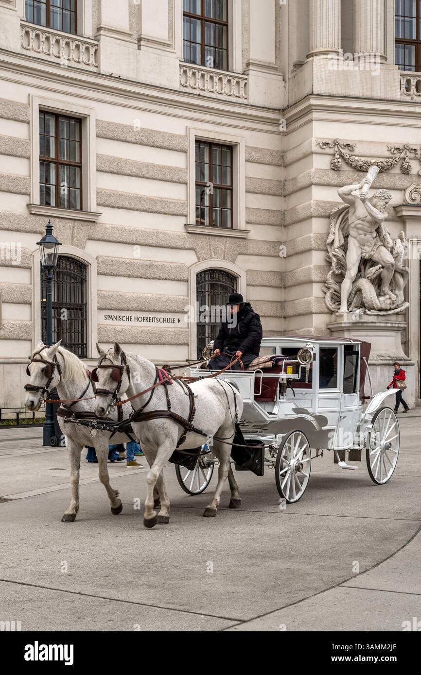 Horse-drawn carriage in front of Hofburg palace, Vienna, Austria Stock ...
