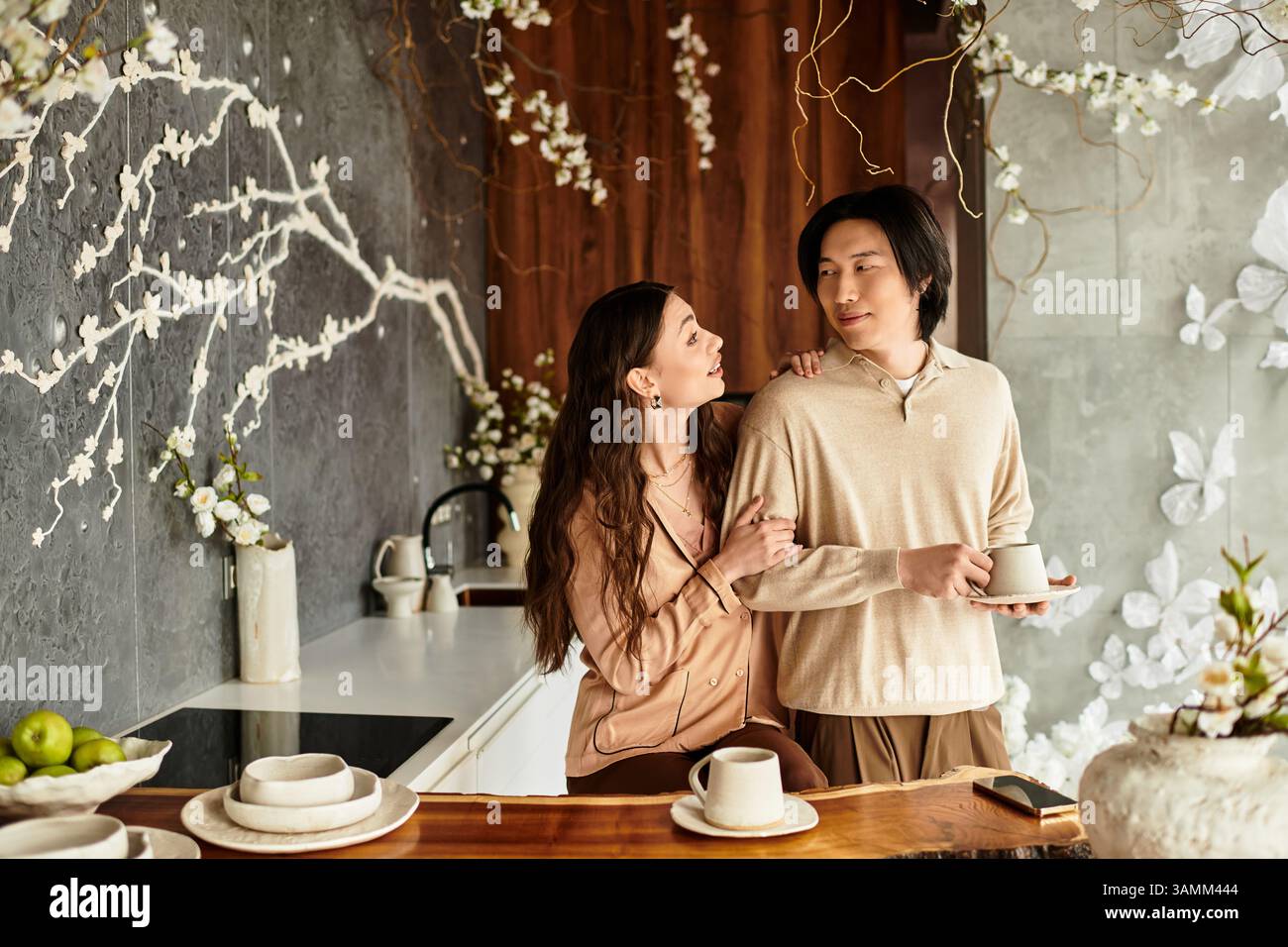 A vibrant couple shares intimate moments while getting ready for their ...