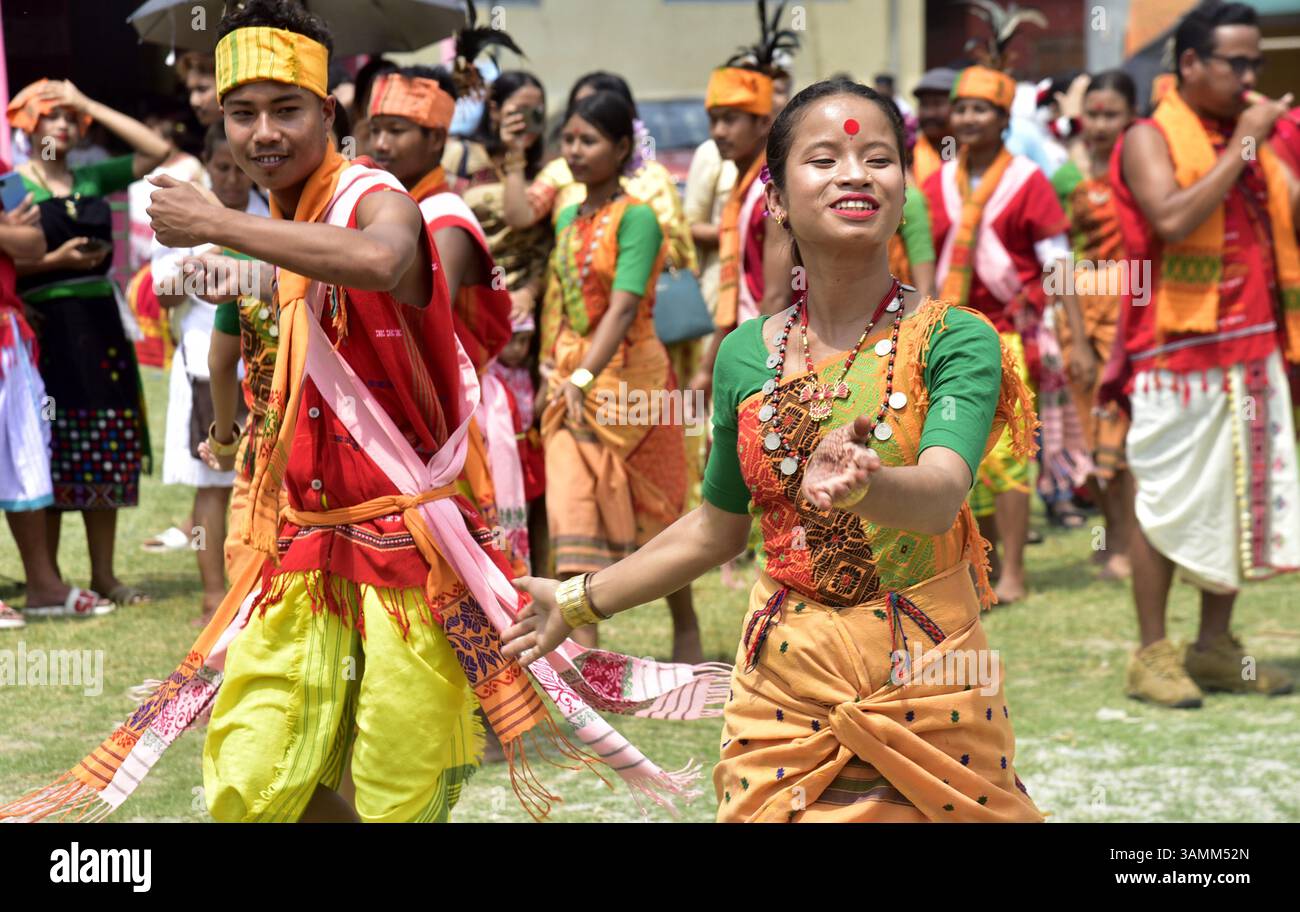 Guwahati, Guwahati, India. 14th Apr, 2025. Youth from Tiwa tribe ...