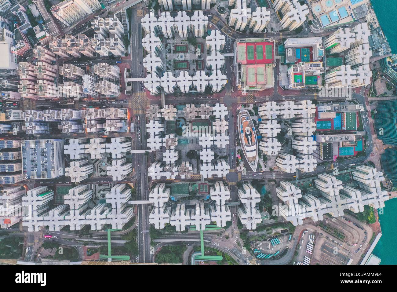 Aerial view of the Whampoa, a mall that looks like a boat, Kowloon City ...