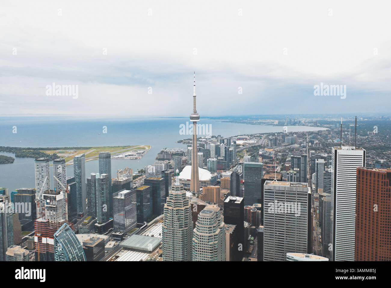 Aerial view of Toronto's skyline with famous CN tower, near lake ...