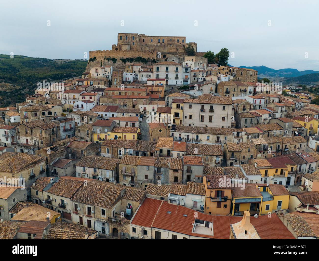 Aerial view of the medieval old town with historic stone buildings and ...