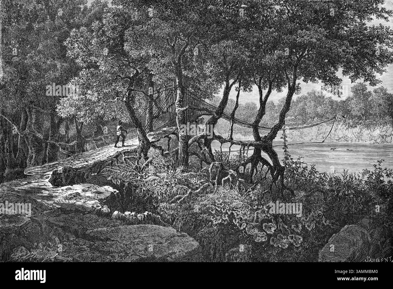 Suspended Rope Bidge, Rope Suspension Bridge or Footbridge over River ...