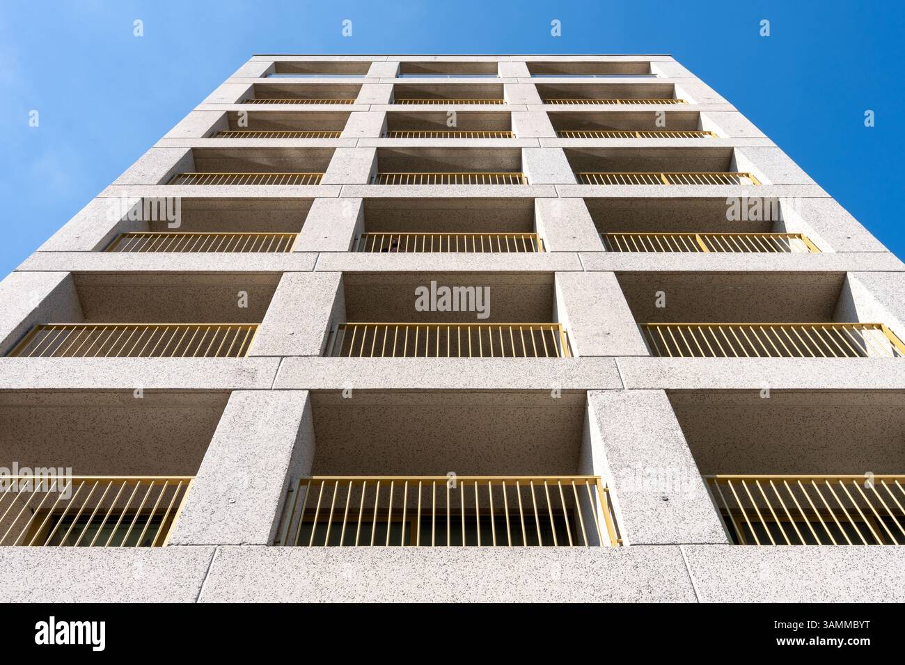 Perspective view of modern concrete apartment building in Poland with ...