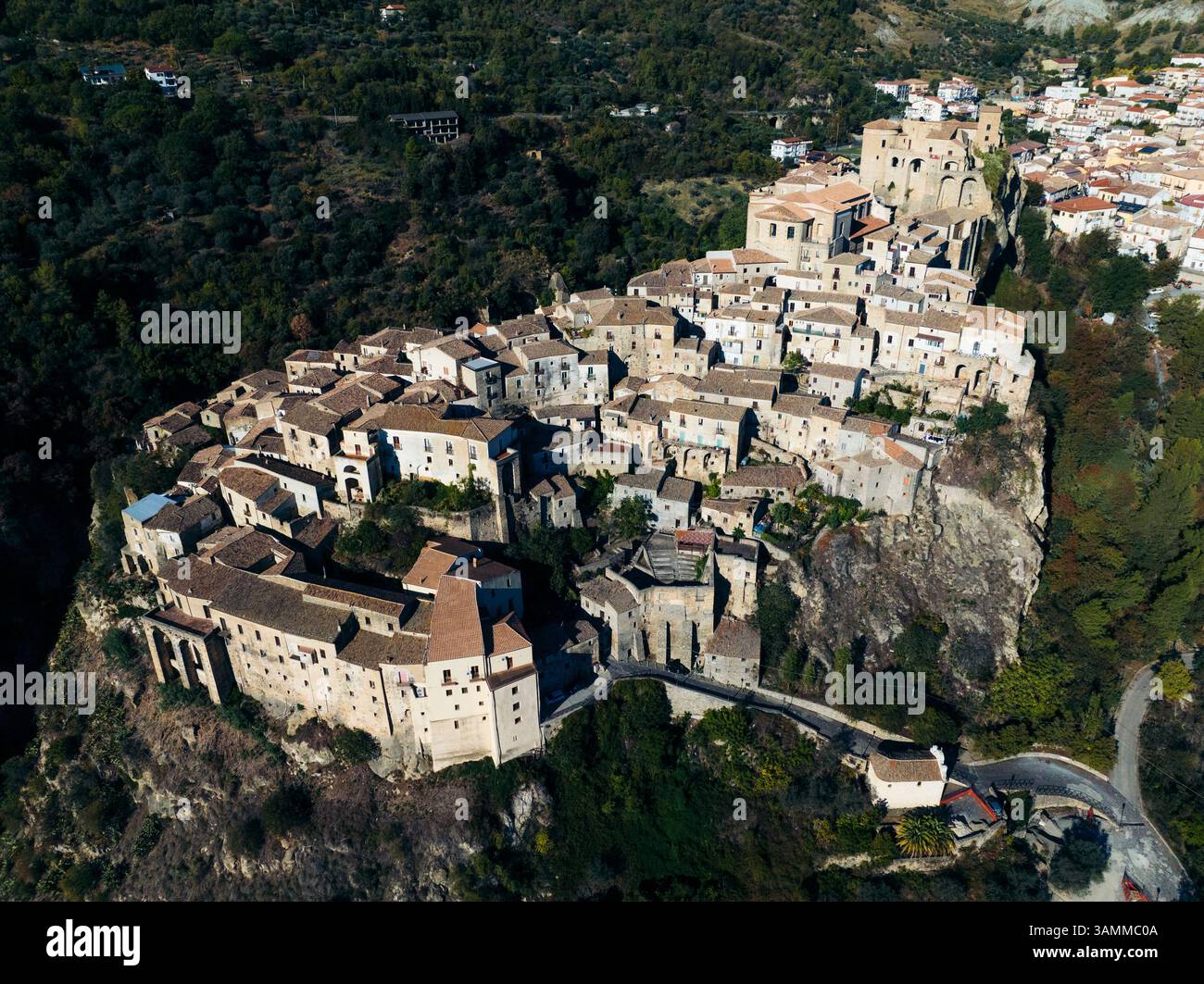 Aerial view of a picturesque medieval town with historic stone ...