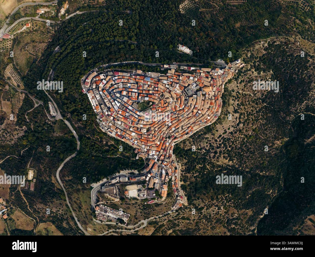Aerial view of picturesque village with charming homes and scenic ...