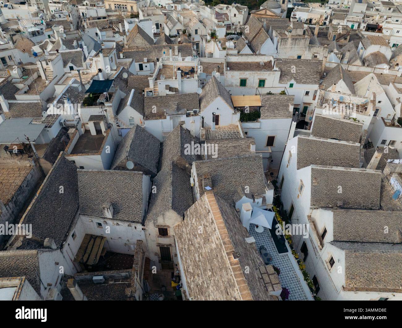 Aerial view of picturesque old town with whitewashed medieval buildings ...