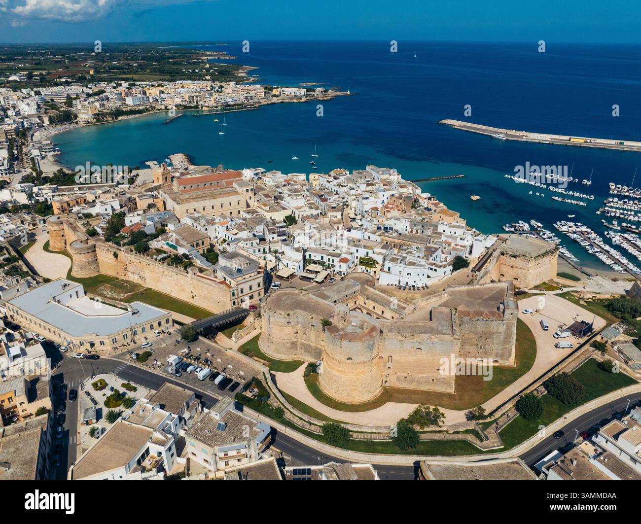 Aerial view of picturesque medieval town with a historic fortress and ...