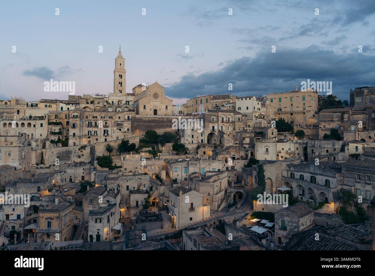 Aerial view of the historic Duomo di Matera and medieval buildings in ...