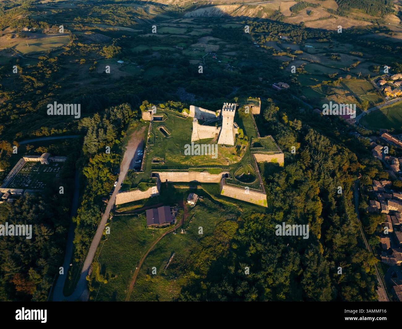 Aerial view of the historic fortress of Radicofani surrounded by ...