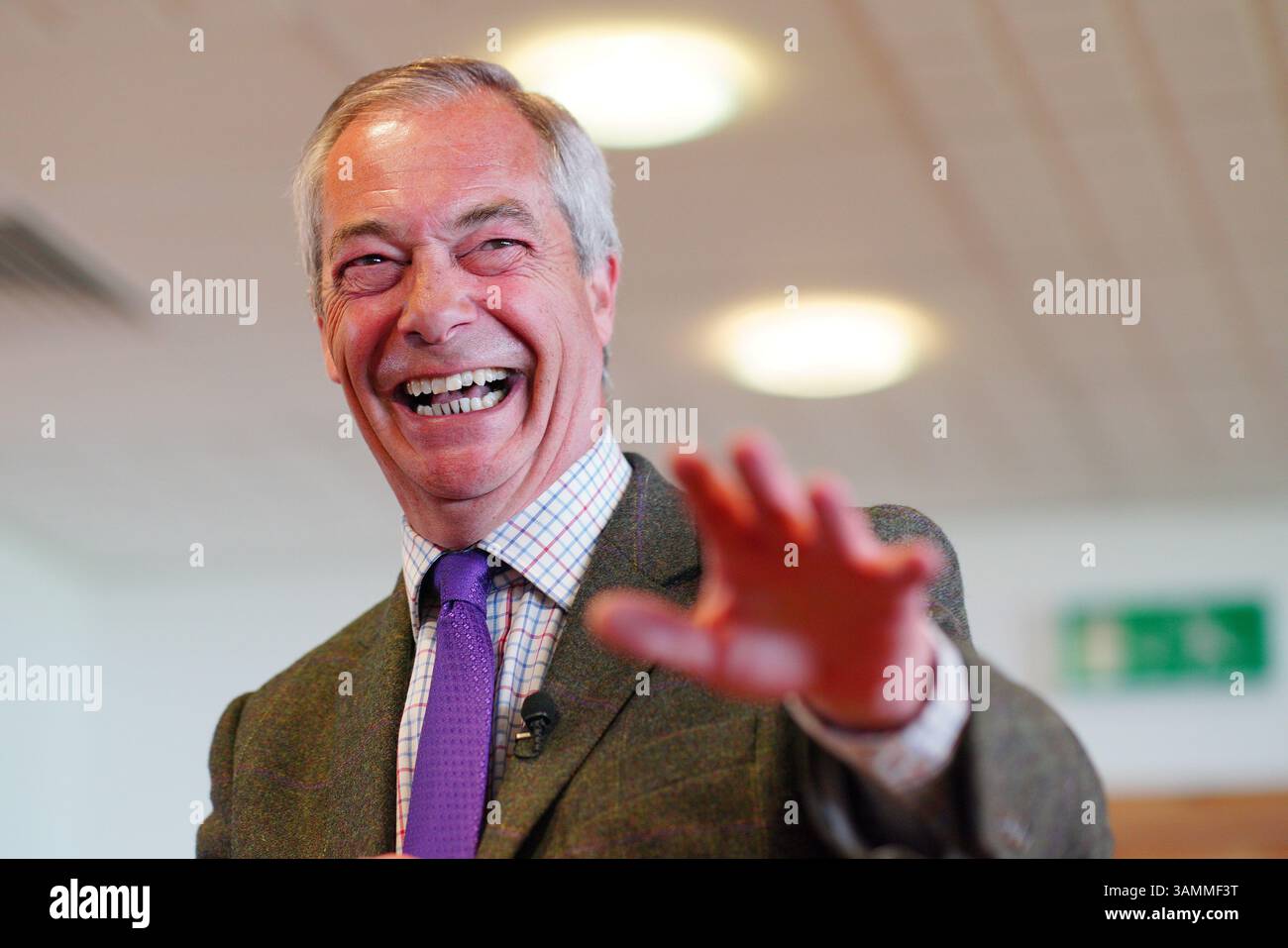 Reform UK leader Nigel Farage during a press conference in Sandy Park ...