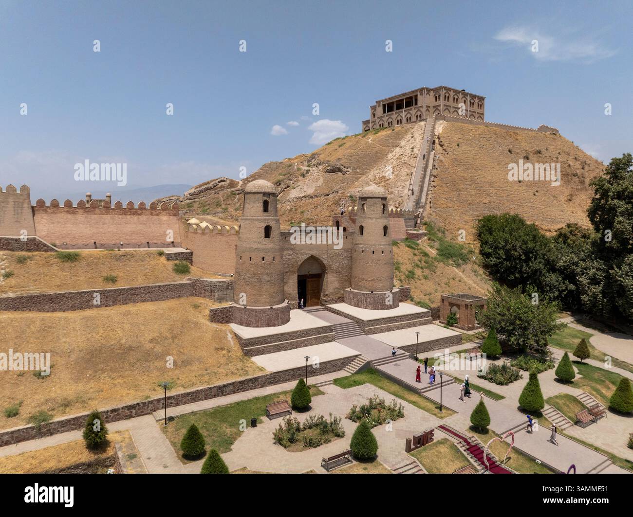 Aerial view of a beautiful historic fort and castle on a hill ...