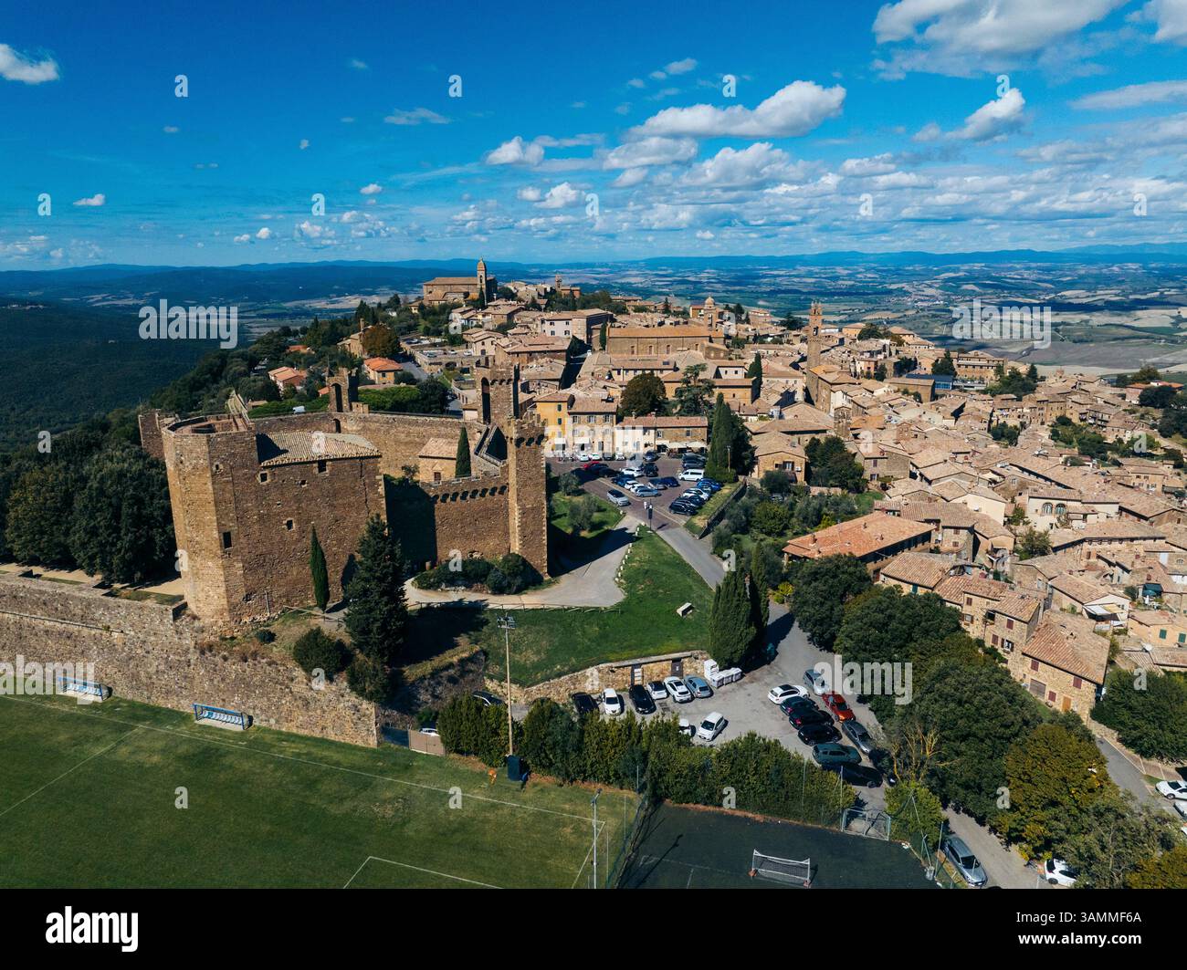 Aerial view of the historic fortezza di montalcino overlooking the ...