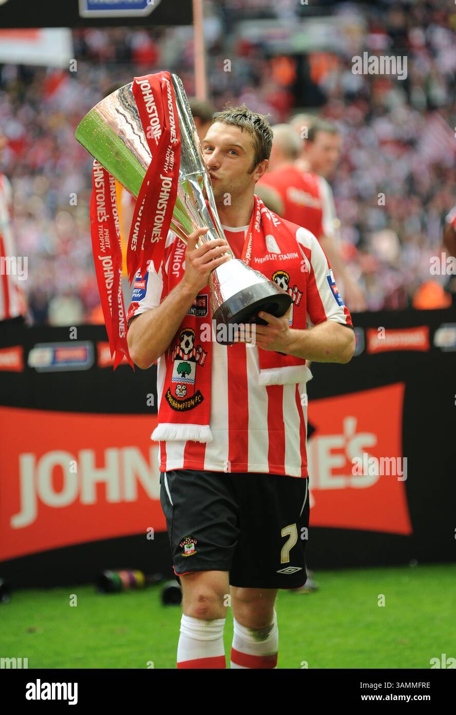 Saints footballer Rickie Lambert celebrating. Football League Trophy ...