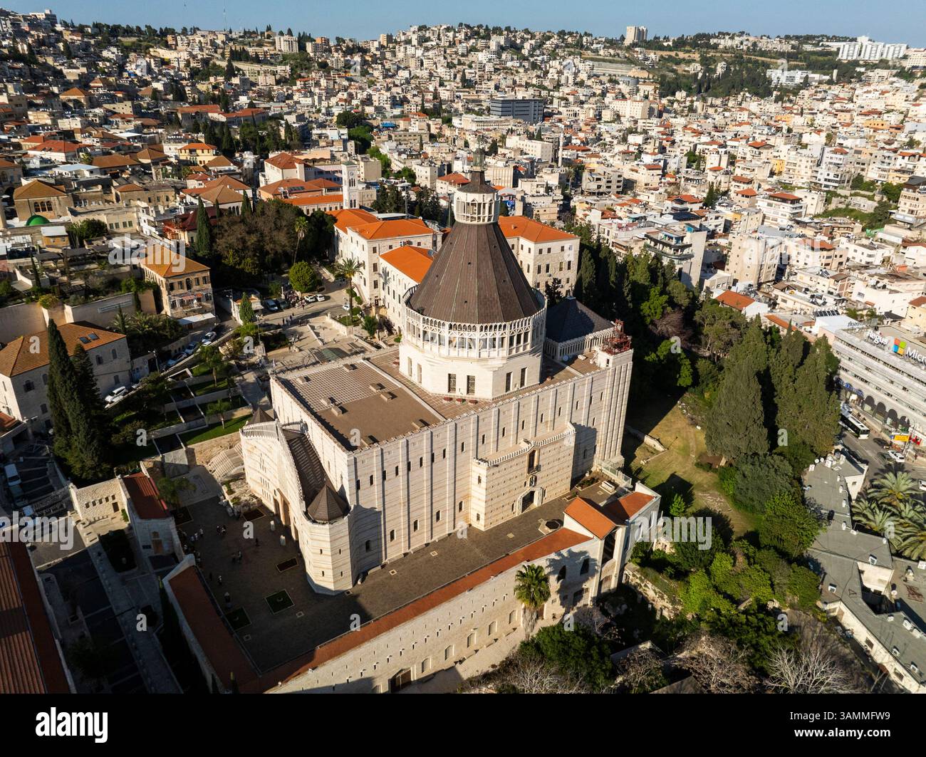 Aerial view of the beautiful cityscape featuring the Basilica of the ...