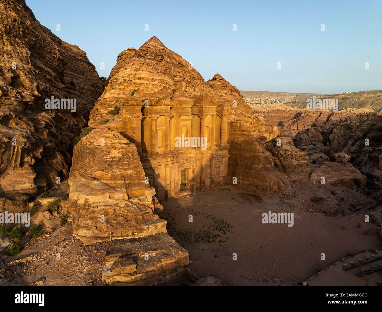 Aerial view of the ancient rock formations and sandstone architecture ...