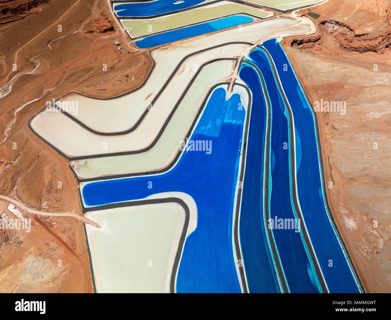 Aerial view of beautiful potash ponds in a majestic landscape with ...