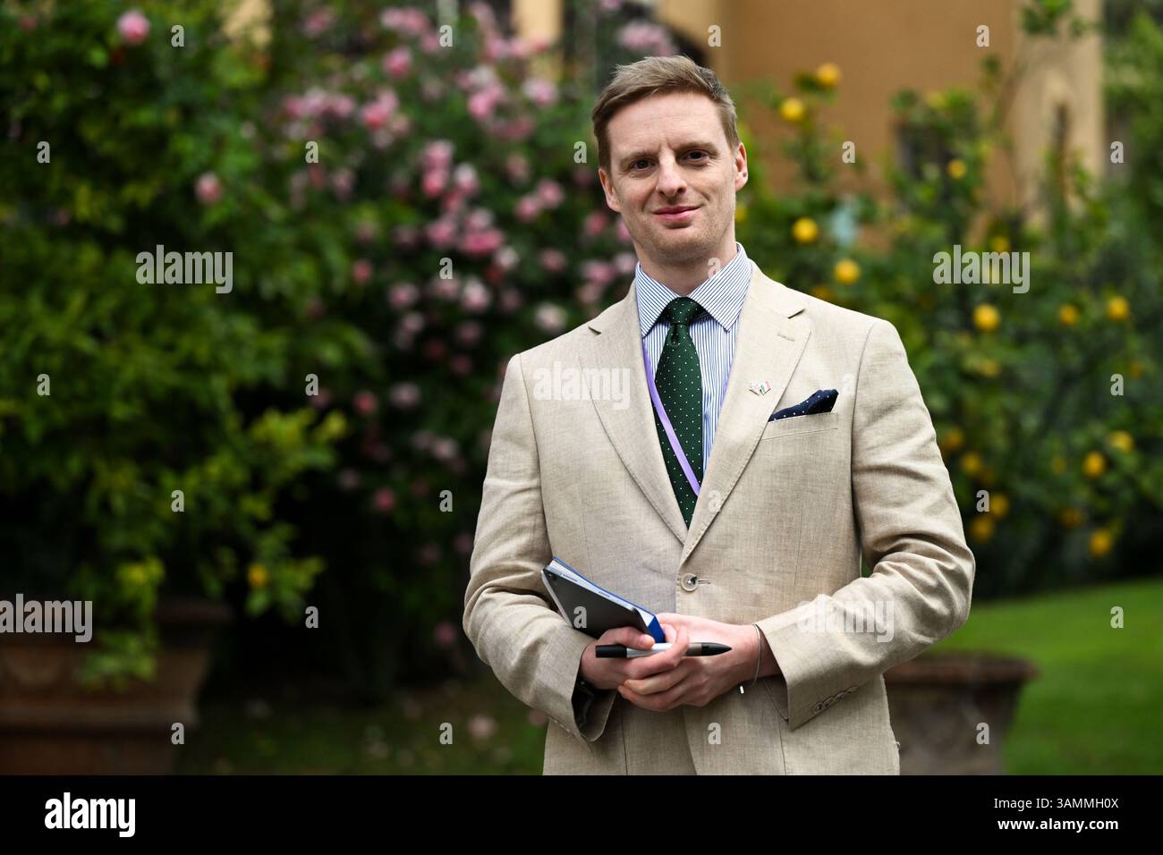 Royal tour artist Fraser Scarfe in the gardens of Villa Wolkonsky in ...